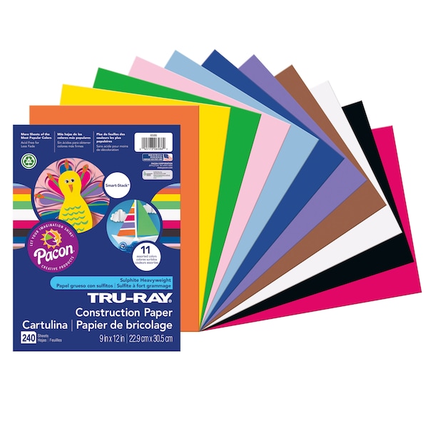 Pacon Tru-Ray® Construction Paper Smart-Stack™, 11 Colors, 9 x 12,240 ...