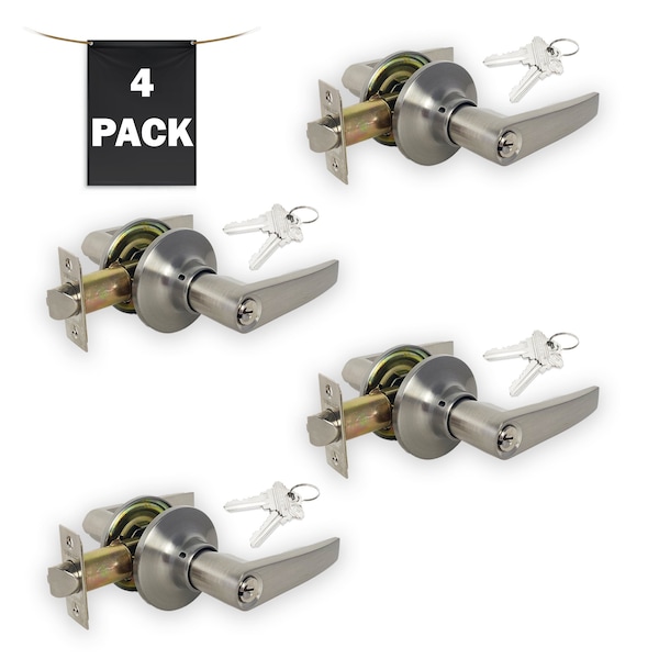 Premier Lock Entry Door Lever Lock Set Set of 4, Keyed Alike, Satin ...