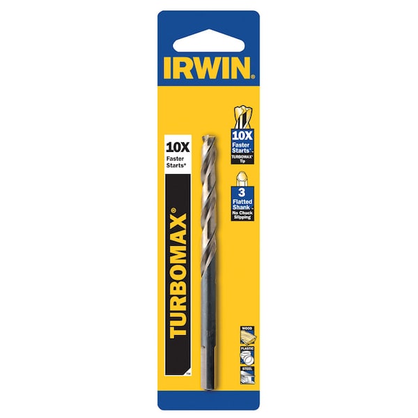 Irwin Turbomax 19/64 in. X 4-3/8 in. L High Speed Steel Drill Bit ...