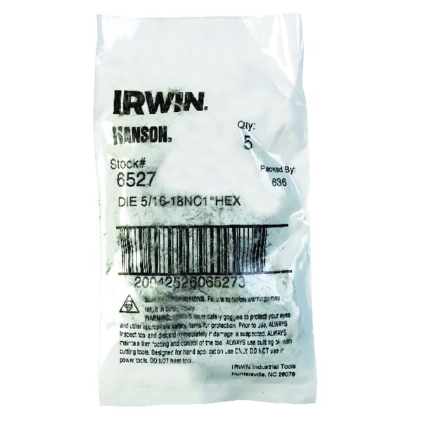 Irwin Hanson High Carbon Steel SAE Hexagon Die 5/16 in.-18NC 1 pc 6527 ...