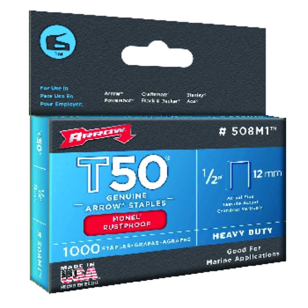 ARROW T50 1/2 in x 3/8 in Heavy Duty Staples : 18 ga Plain Monel - 508M1