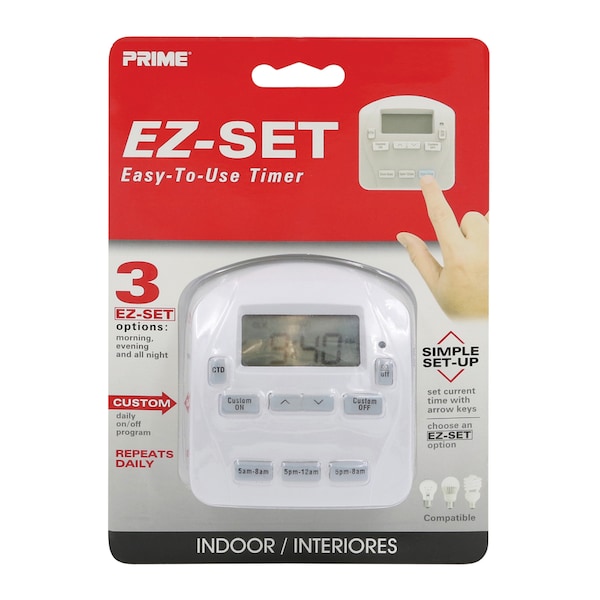 Prime Prime EZ-SET Indoor Digital Timer 125 V White TNIDP12-RC | Zoro