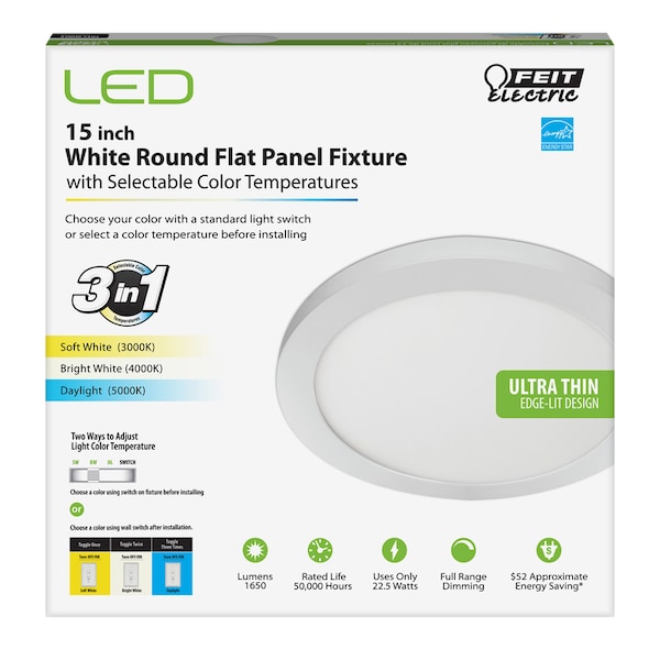 Feit Electric Feit EDGELIT 1 in. H X 15 in. W X 15 in. L White LED Flat ...