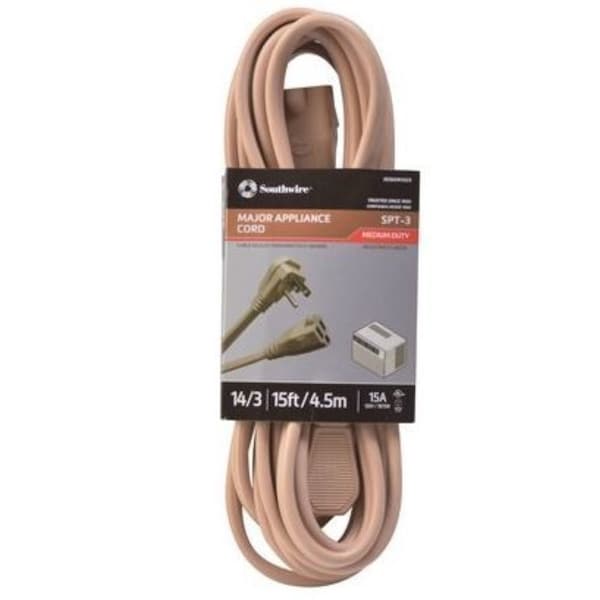 Coleman Cable Southwire Indoor 15 ft. L Beige Extension Cord 14/3 SPT-3 ...