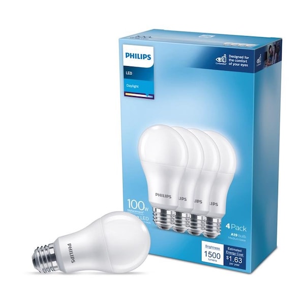 Philips Philips A19 E26 (Medium) LED Bulb Daylight 100 Watt Equivalence ...