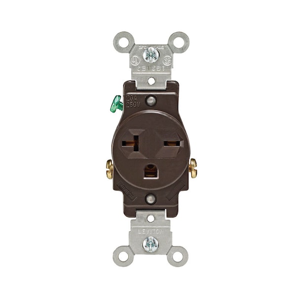 Leviton Straight Blade Receptacle, 6-20R, 20 A, 250V AC, 2 Pole, 3 Wire ...