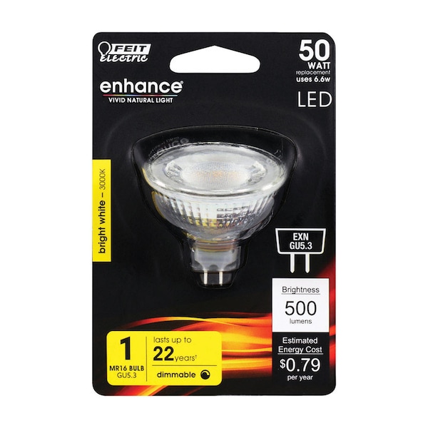 Feit Electric Feit MR16 GU5.3 LED Bulb Bright White 50 Watt Equivalence ...