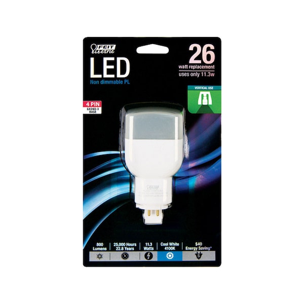 Feit Electric LED PL GX24Q-3 CW 26W PL26E/V/841/LED | Zoro