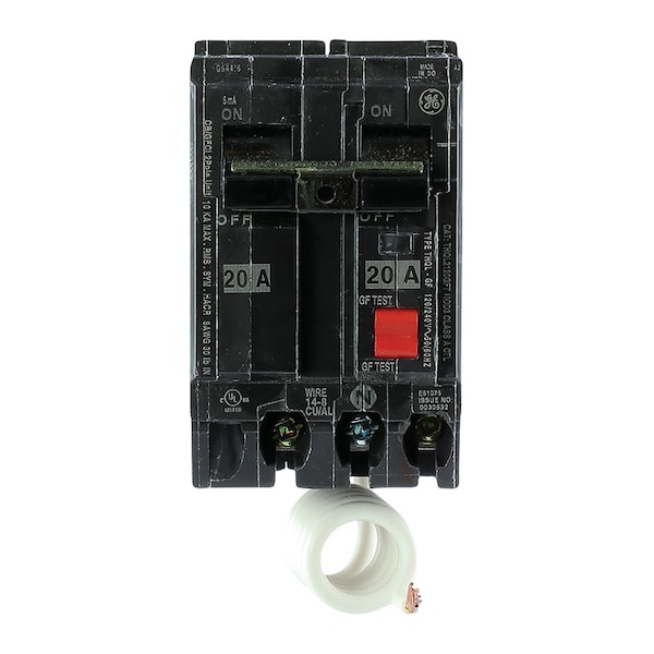 GE 20A, 2 pole Circuit Breaker, THQL, 120/240V AC, - THQL2120GFTP