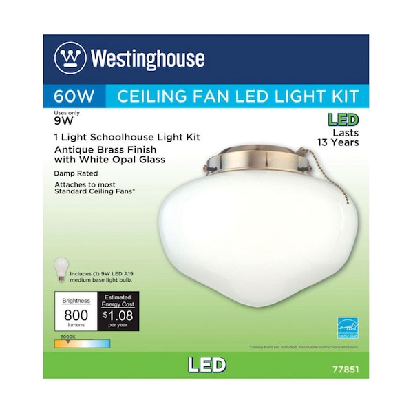 Westinghouse Antique Brass White Schoolhouse Ceiling Fan Light Kit ...