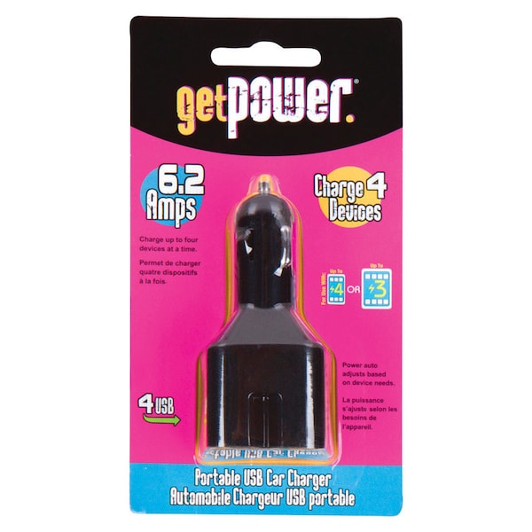 Get Power GetPower 4 Port Car Cell Phone Charger 1 pk GP-DC4USB-BLK | Zoro