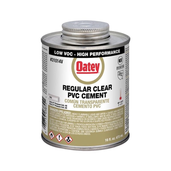 Oatey PVC Cement, Regular, Clear 16 oz 31014V | Zoro