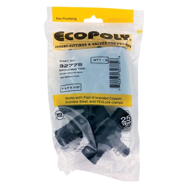 Flair-It Ecopoly 1 in. PEX Barb X 1 in. D PEX Plastic Reducing Tee, PK5 ...