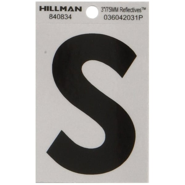 Hillman 3 in. Reflective Black Vinyl Self-Adhesive Letter S 1 pc, PK6 ...