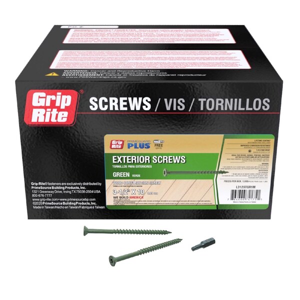 Grip-Rite Deck Screw, #10 x 3-1/2 in, Flat Head, Torx Drive, 1000 PK ...