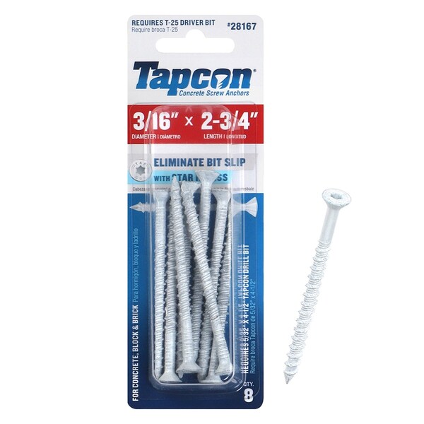 Tapcon Tapcon Concrete Screw, 3/16" Dia., Flat, 2 3/4 in L, Climaseal ...