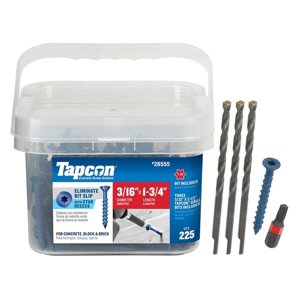 Tapcon Tapcon Concrete Screw, 3/16" Dia., Flat, 1 3/4 in L, Climaseal ...