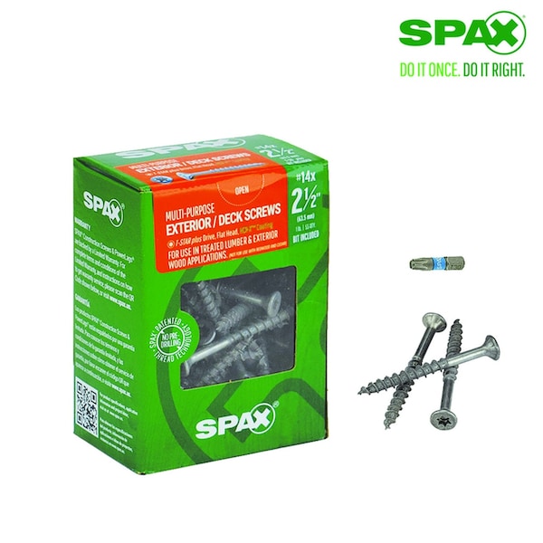 Spax Wood Screw, #14, 2-1/2 in, Steel Flat Head Torx Drive ...