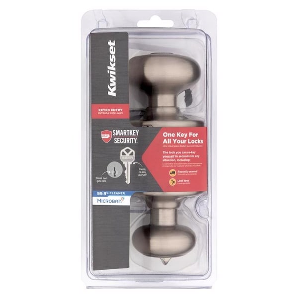 Kwikset Kwikset SmartKey Security Satin Nickel Entry Knob KW1 2-3/4 in ...