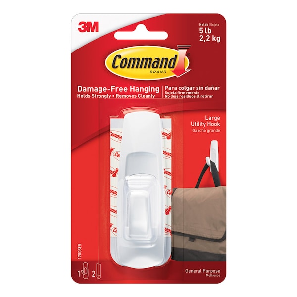 3M Command Large Plastic Hook 3.91 in. L 1 pk 17003ES | Zoro