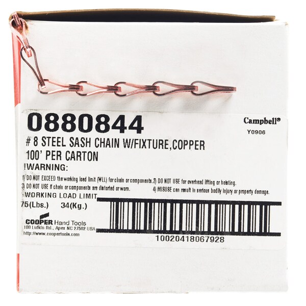 Campbell Chain & Fittings CHAIN SASH#8 COPR 100' T0880844N | Zoro
