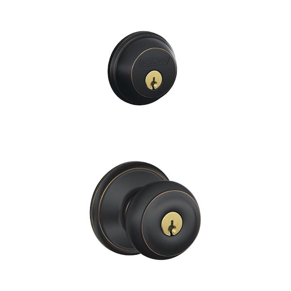 Schlage Georgian Aged Bronze Deadbolt and Entry Door Knob 1-3/4 in ...
