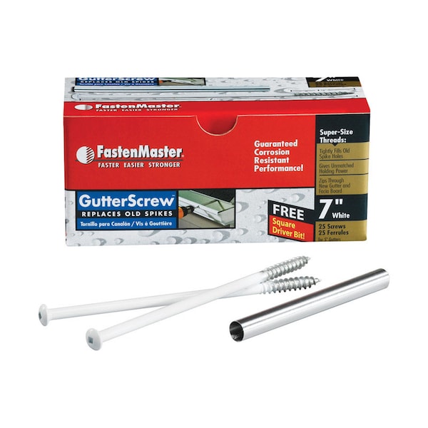 Fastenmaster Gutter Screws Wht 25Pk FMGUT007-25W | Zoro