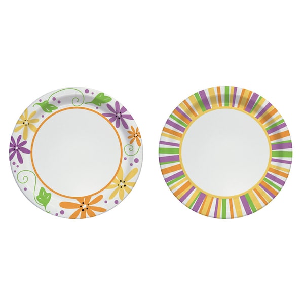 Solo Paper Mixed Garden Party Stripes and Flowers Design Plate 10 in. D ...