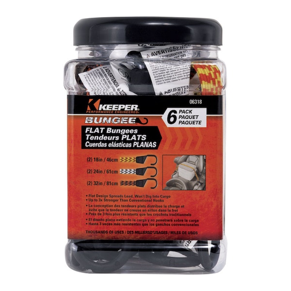 Keeper Assorted Flat Bungee Cord 18 in. L X .0787 in. 6 pk 6318 | Zoro