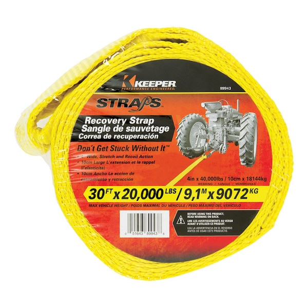 Keeper Keeper 4 in. W X 30 ft. L Yellow Vehicle Recovery Strap 20000 lb ...