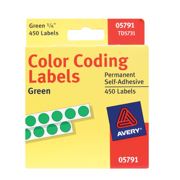 Avery Avery 0.25 in. H X 1/4 in. W Round Green Color Coding Label 450 ...