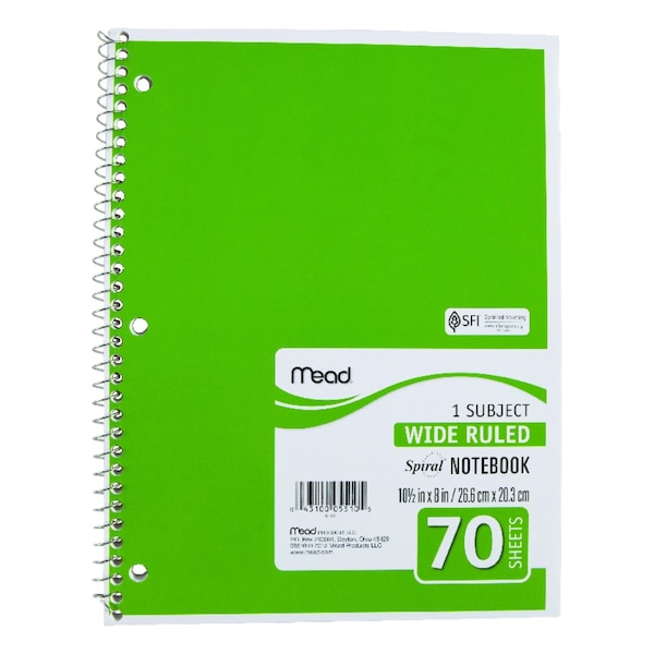 Mead 8 in. W X 10-1/2 in. L Wide Ruled Spiral Notebook 05510 | Zoro
