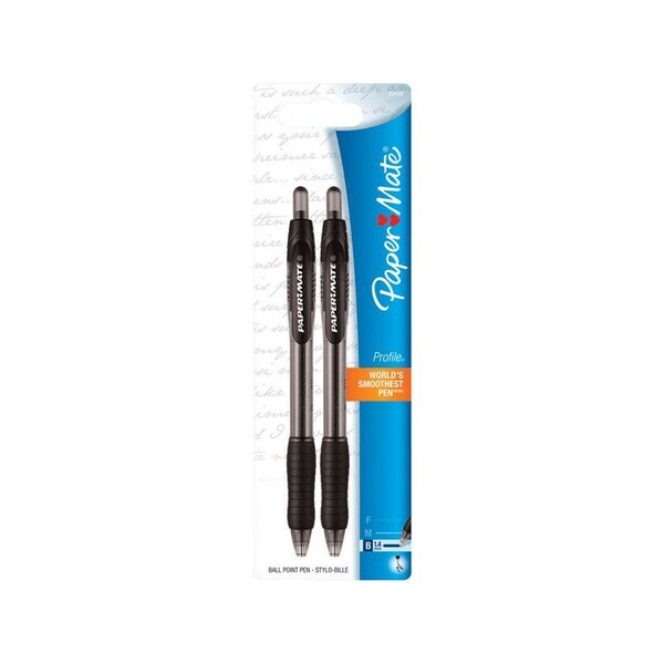 Sharpie Paper Mate Profile Black Retractable Ball Point Pen 2 pk 89468 ...