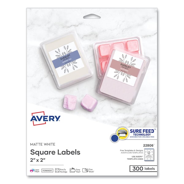 AVERY Label,2x2",White,PK300 (22806) | Zoro