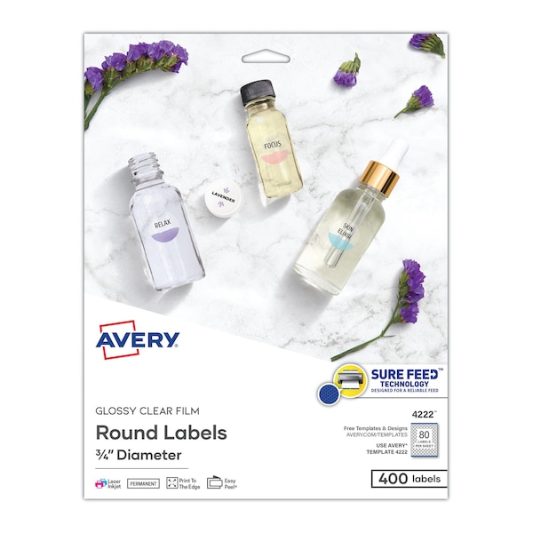 Avery Printable Self-Adhesive Permanent ID Labels, 3/4" dia, Clear ...