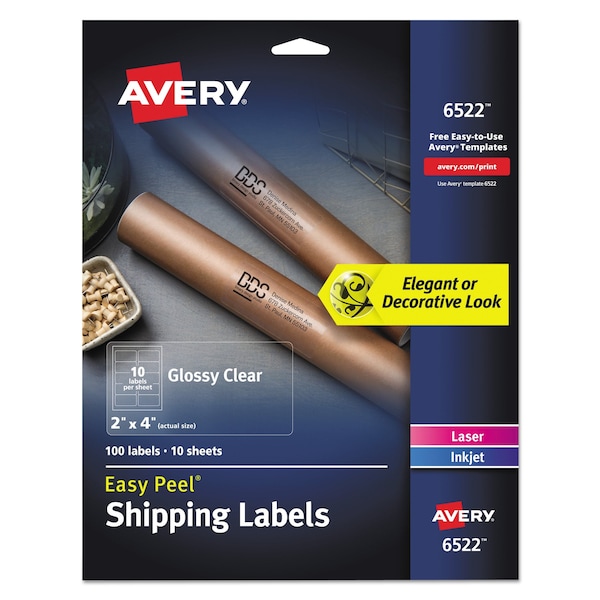 Avery Glossy Clear Easy Peel Mailing Labels, Inkjet/Laser, 2x4, Clear ...