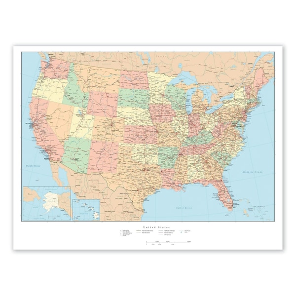 Advantus Laminated Wall Maps, U.S., Dry Erase, 32 x 50 97643 | Zoro
