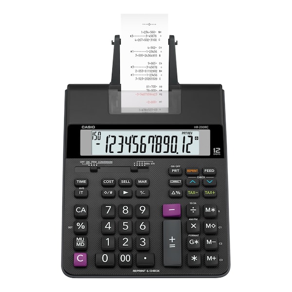 Casio HR200RC Printing Calculator, 12-Digit, LCD HR-200RC | Zoro