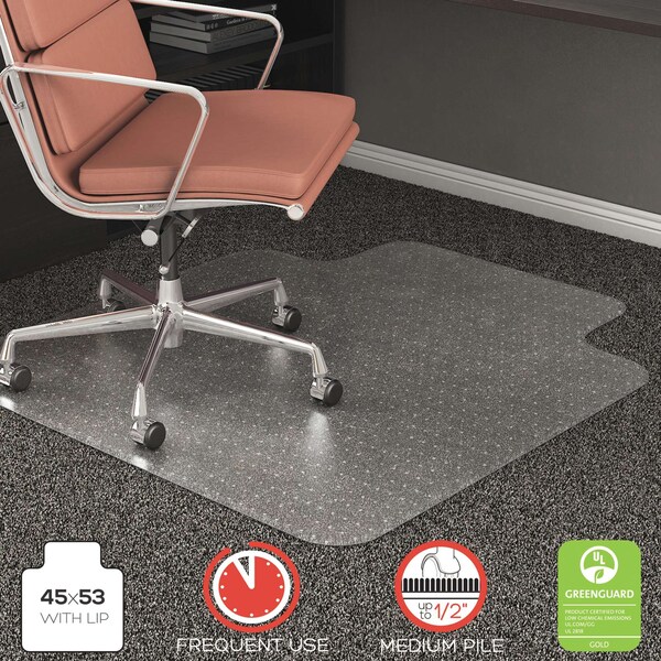 Deflecto Frequent Use Chair Mat, Med Pile Carpet, Flat, 45x53, Wide Lip ...