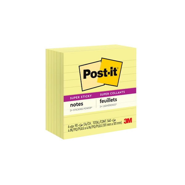 Post-It Pad, Post-It 4"X4", Canary, Yellow, PK6 6756SSCY | Zoro