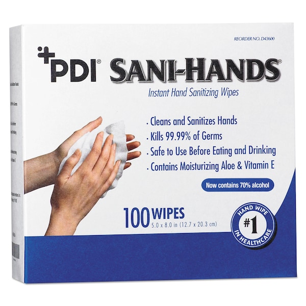 Sani Professional PDI Sani-Hands Instant Hand Sanitizing Wipes, 8 x 5 ...