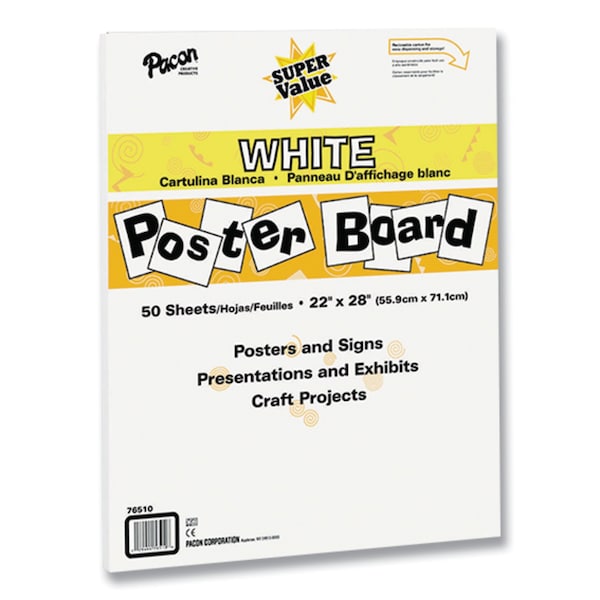 Pacon Super Value Posterboard, 22 x 28, White, 50PK 76510 | Zoro