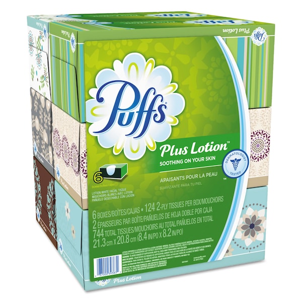 Puffs Plus Lotion Facial Tissue, 2-Ply, White, 124 Sheets/Box, PK24 ...