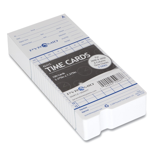 Pyramid Technologies Time Clock Cards for 2000/6000, Two Sides, 3.38 x ...