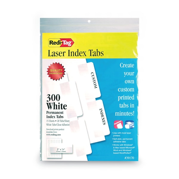 Redi-Tag Printable Index Tabs, 2 in., PK300 39170 | Zoro