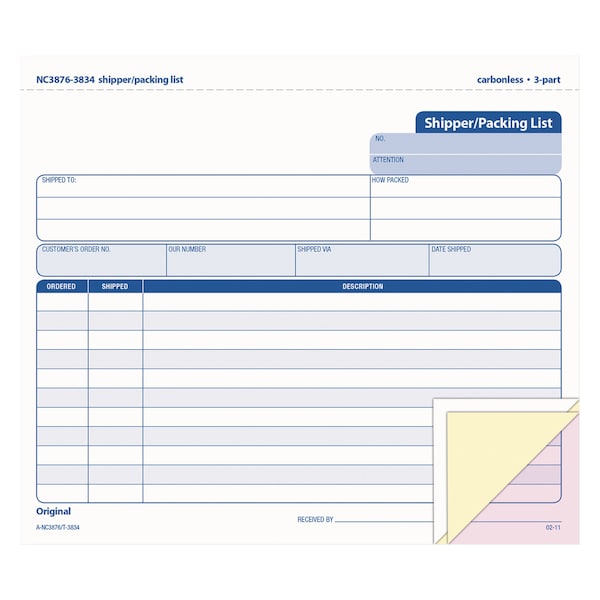 Tops Snap-Off Shipper/Packing List, 8 1/2 x 7, Three-Part Carbonless ...