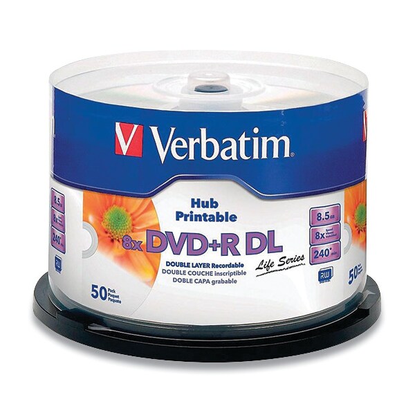 Verbatim DVD+R DL LifeSeries Printable Disc, 8.5 GB, 8x, Spindle, White ...