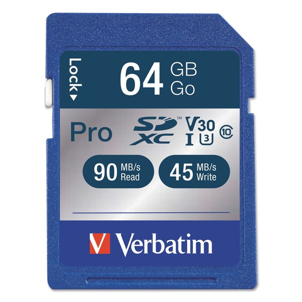 Verbatim Pro 600X SDXC Memory Card, UHSI V3, 64GB 98670 | Zoro