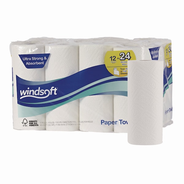 Windsoft Premium Perforated Roll Paper Towels, 2 Ply, 110 Sheets, 55 ft ...