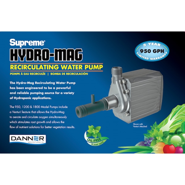 Danner 950 GPH Hydro Pump. Foam Pre-Filter. 10' power cord. Venturi ...